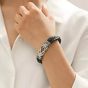 JOVALT Mother and Daughter Forever Linked Together Braided Leather Bracelet Women Inspirational Wristband Women's Stainless Braided Leather Bracelet Bangle Wristband Daughter Gift from Mom