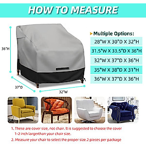 Zenicham Patio Chair Covers Waterproof 2 Pack, 600D Heavy Duty Outdoor Furniture Covers for Universal Lawn/Deck/Garden/Backyard Fits up 32"W*37"D*36"H, Gray/Black