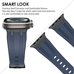 NewWays for Apple Watch Ultra Band 49mm 45mm 44mm 42mm for Men, AP Wide Sport Liquid Silicone Rubber Band with Stainless Steel Adapter for Apple Watch Band for iWatch Series 8 7 6 5 SE Ultra Luxury