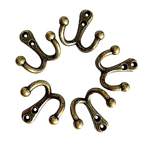 Mokife 5 Pack Coat Hooks Heavy Duty Vintage Double Wall Hook Strong Entrance Hangers for Hanging Clothes Jackets Robes Towels Hats Keys Bags Cups, Bronze