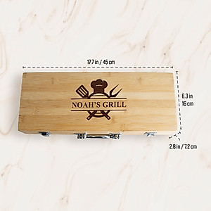 Personalized BBQ set box for men, custom engraved name outdoor cooking barbecue master grilling utensil accessories kit for dad & husband, father’s day gift (Customized)