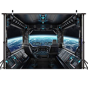 LYWYGG 7x5ft Vinyl Spaceship Interior Background Futuristic Science Fiction Photography Backdrops Spacecraft Cabin Photo Shoot Studio Props Astronomy Universe Galaxy Outer Space Station CP-37-0705