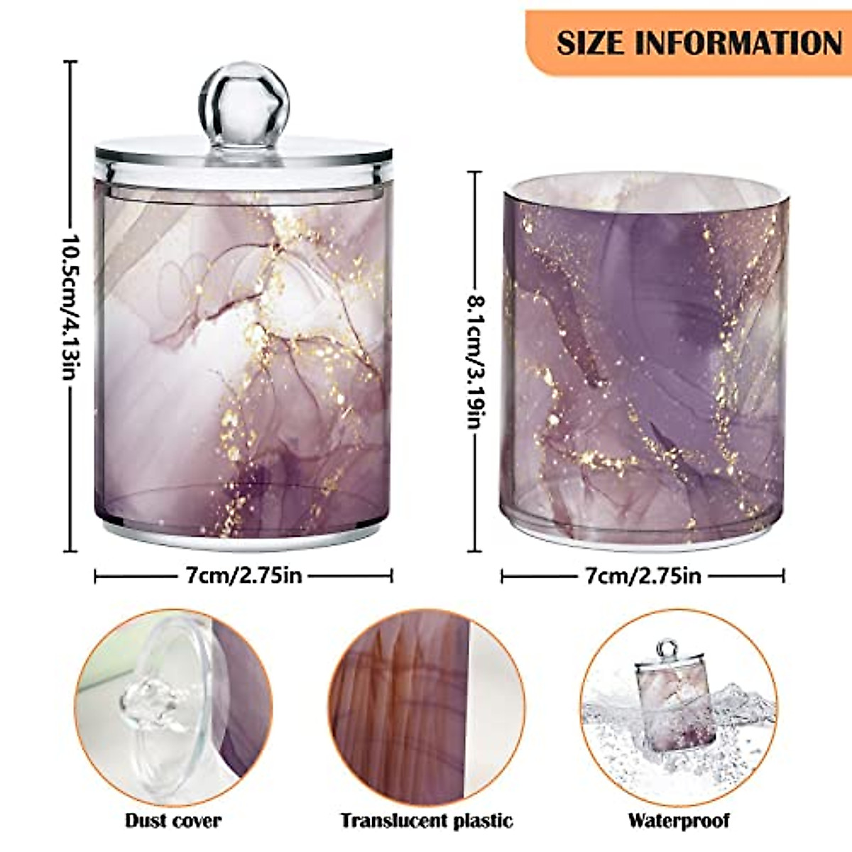 SUABO Plastic Jars with Lids,Purple MarbleStorage Containers Wide Mouth Airtight Canister Jar for Kitchen Bathroom Farmhouse Makeup Countertop Household,Set 2