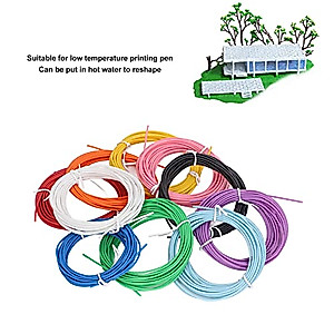 Kadimendium 10 Color 3D Pen PCL Filament Refill 1.75mm Low Temperature Bright 3D Printing Pen Consumables Filament Bundle Multicolor 5m for 3D Printers