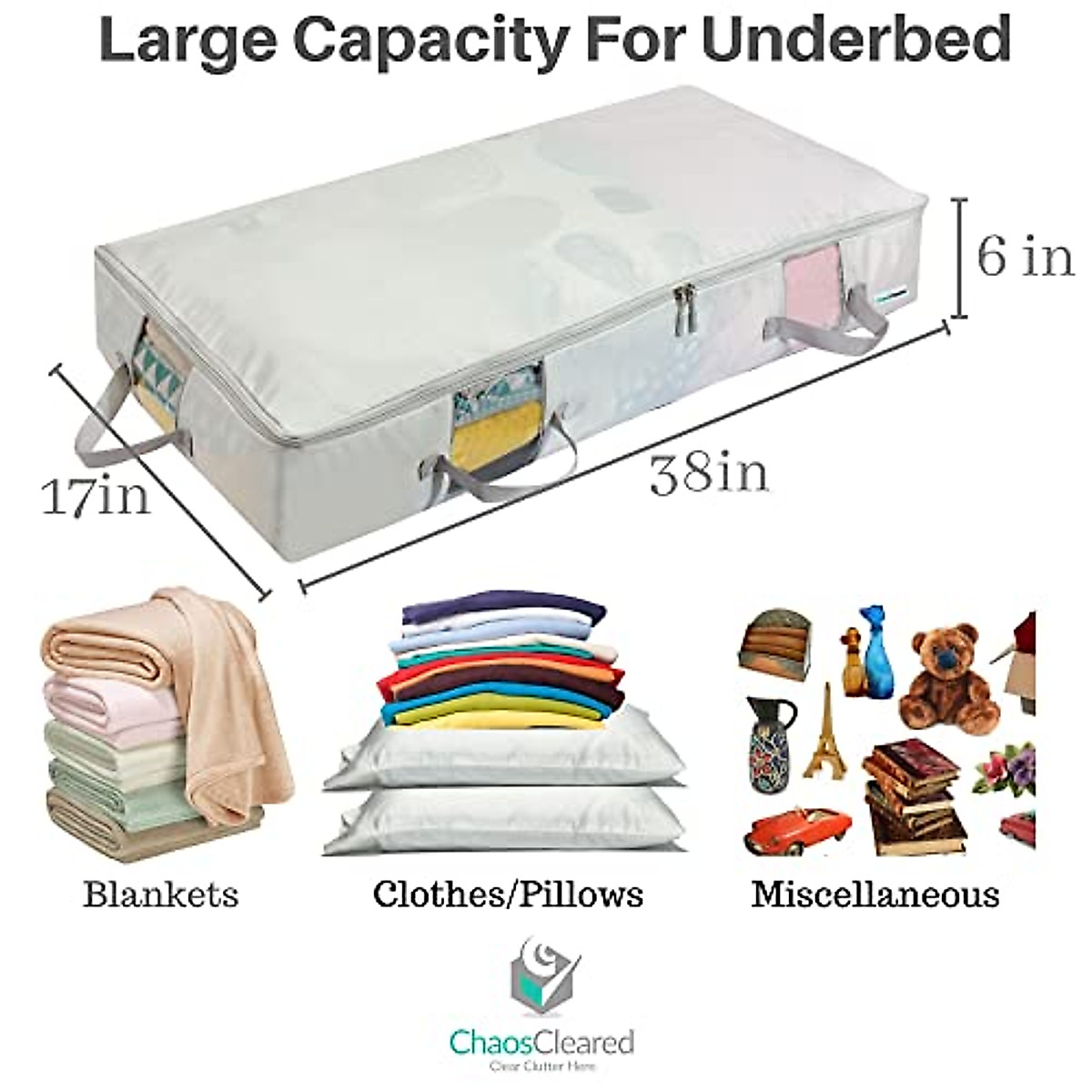 Under Bed Storage Containers for Toys, Clothes, Shoes etc. Underbed Organizer Bag that slides Under the bed without friction or wheels. Low profile 6" height is great for under the couch or other small spaces.