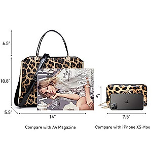 Dasein Women Large Handbag Purse Vegan Leather Satchel Work Bag Shoulder Tote with Matching Wallet (Leopard)