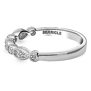 BERRICLE Sterling Silver Milgrain Wedding Rings Crown Set Cubic Zirconia CZ Art Deco Half Eternity Ring for Women, Rhodium Plated Size 7