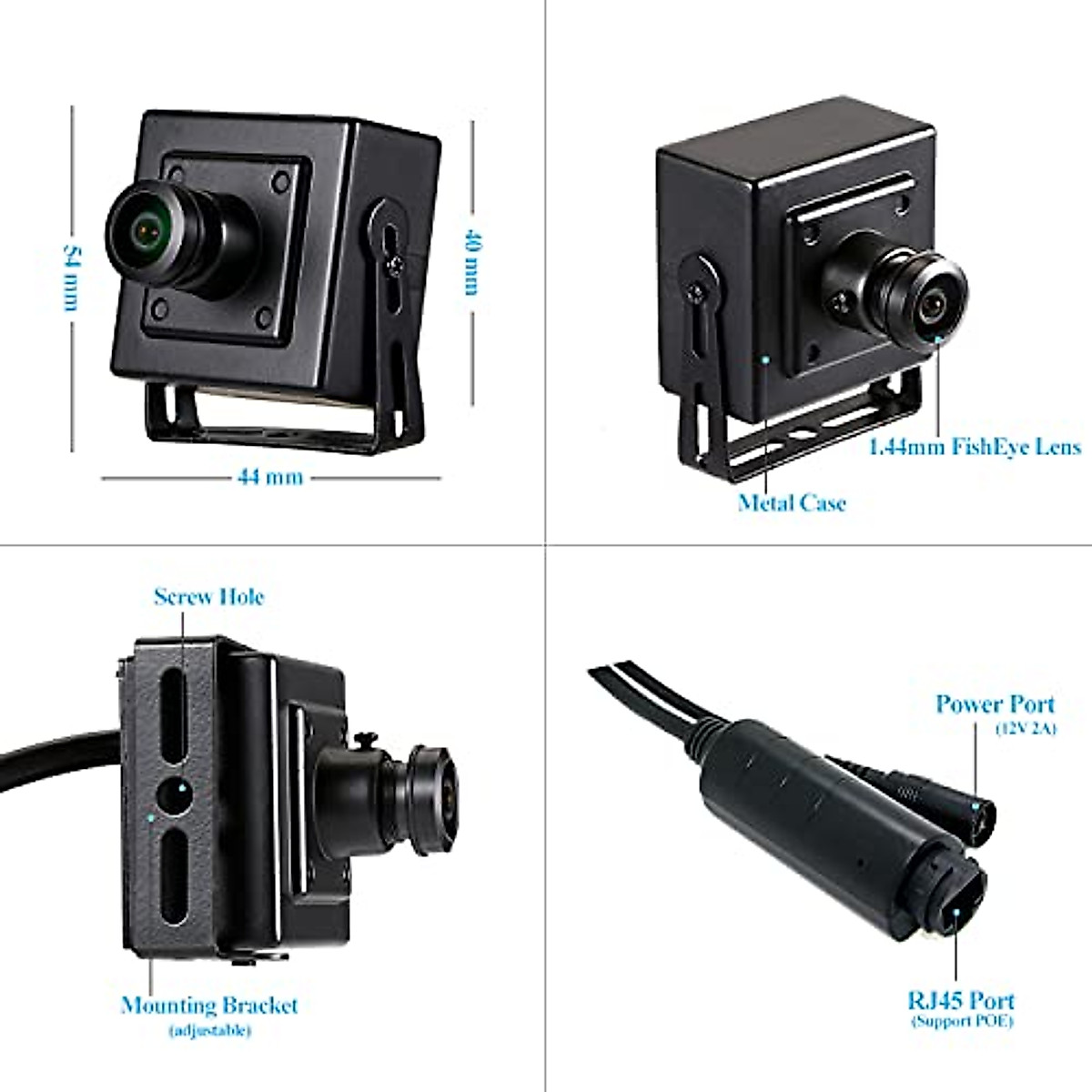 REVODATA 5MP POE Mini IP Fisheye Camera,Fisheye 1.44mm Lens (175° FOV) Wide Angle Small Indoor Security Camera, P2P CCTV Video Camera poe IP H.265 Motion Detection/APP (I706-4-P-HS)