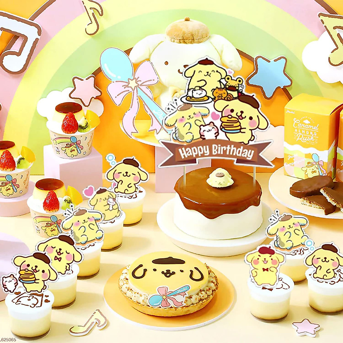 Pompompurin Party Supplies,Birthday Party Decorations for Cartoon Dog for kids with happy birthday banner,cake topper ,balloons for Pompompurin theme birthday party decorations