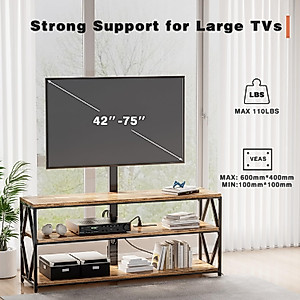 YESHOMY Swivel TV Stand with Mount for Television up to 75”, Entertainment Center with Power Outlet and Storage Shelves for Living Room, Firewood