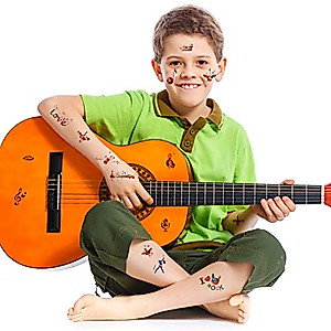 Konsait Music Notes Temporary Tattoos Creative Tattoos Stickers Red and Blue Music Notes Guitar Piano Music Feathers Fake Tattoos for Music Party Birthday Gift for Adults Music Favor