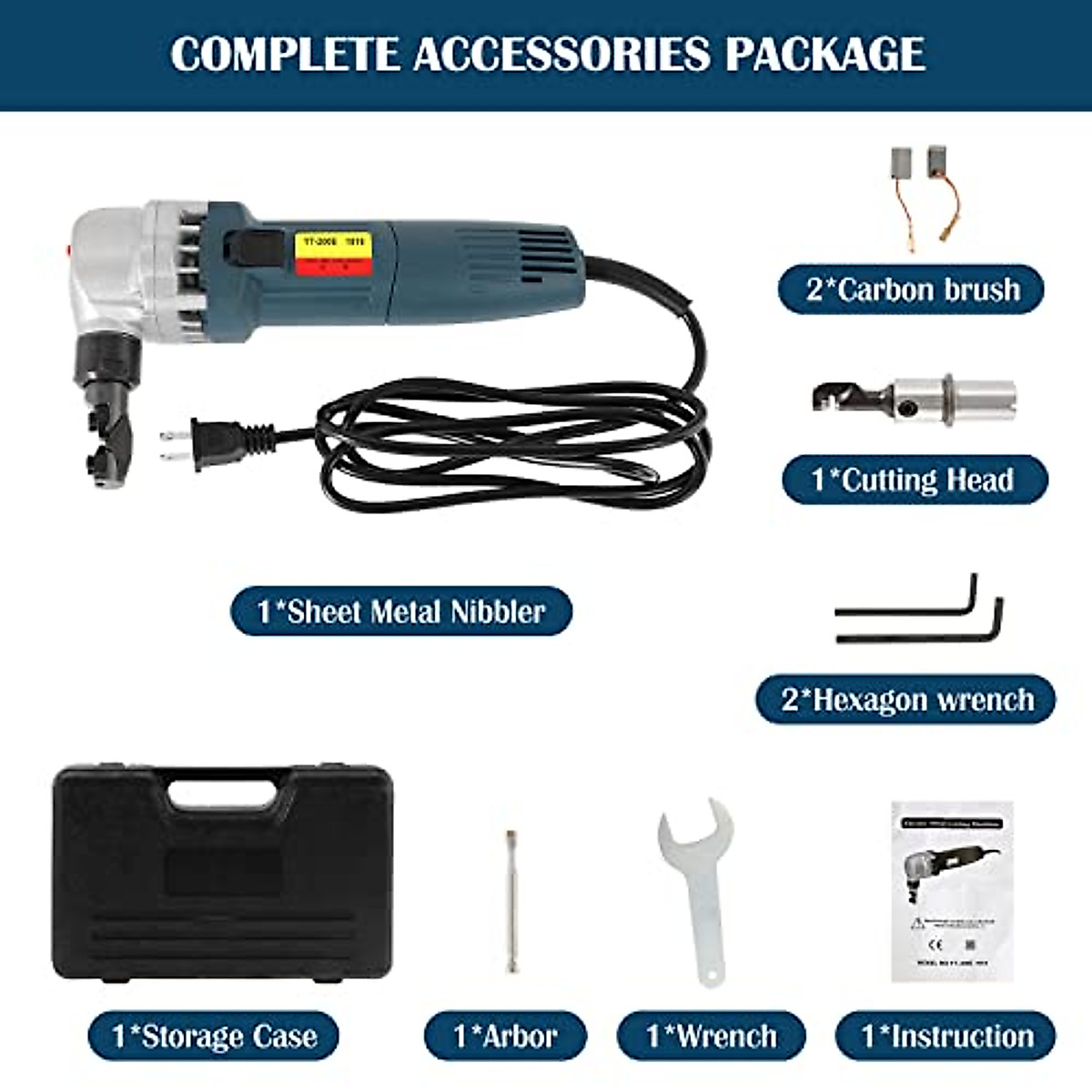 POWLAB Sheet Metal Nibbler Electric Metal Nibbler Cut 1.8mm/0.07'' Steel Plate Metal Nibbler Cutter Sheet Steel Nibbler with 1700RPM High Speed Rotor for Cutting Stainless Steel,Aluminium, Plastic
