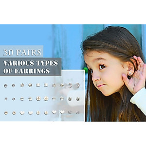 Stud Earrings Set Crystal Pearl Round Circle Heart Cubic Zirconia Geometric Ball Hypoallergenic Earring Set Charm Trendy Piercing Jewelry Gift for Women Girls Teens Lady,30 Pairs Earring