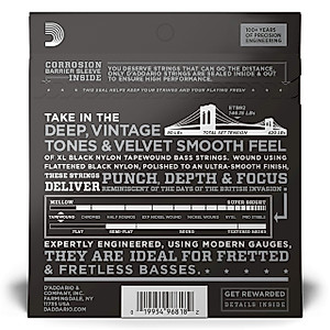 D'Addario ETB92 Tapewound Electric Bass Guitar Strings - Fits Long Scale 4 String Basses with Scale Length Up to 36.25 Inches - Medium, 50-105, Long Scale