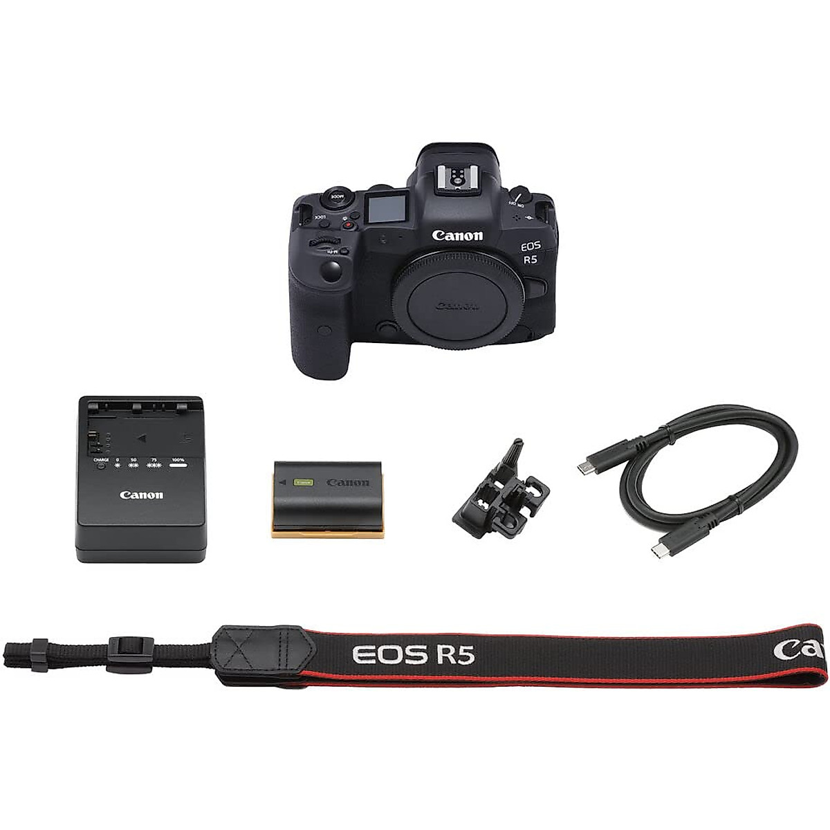 Canon EOS R5 Mirrorless Digital Camera (Body Only) (4147C002) + Canon RF 24-70mm Lens + 2 x 64GB Memory Card + Case + Corel Software + 3x LPE6 Battery + External Charger + Card Reader + More (Renewed)
