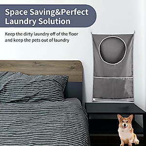 Hanging Laundry Hamper Bag - Durable Space Saving Kids Travel Laundry Bag with 2 Hook Types with Zipper and Wide Open Top Machine Washable
