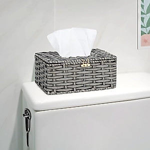 GRANNY SAYS Tissue Box Cover Rectangle, Tissue Box Holder, Tissue Holder for Bathroom, Decorative Wicker Tissues Cube with Elastic Toggle Closure, Tissue Cover Box for Toilet, Gray