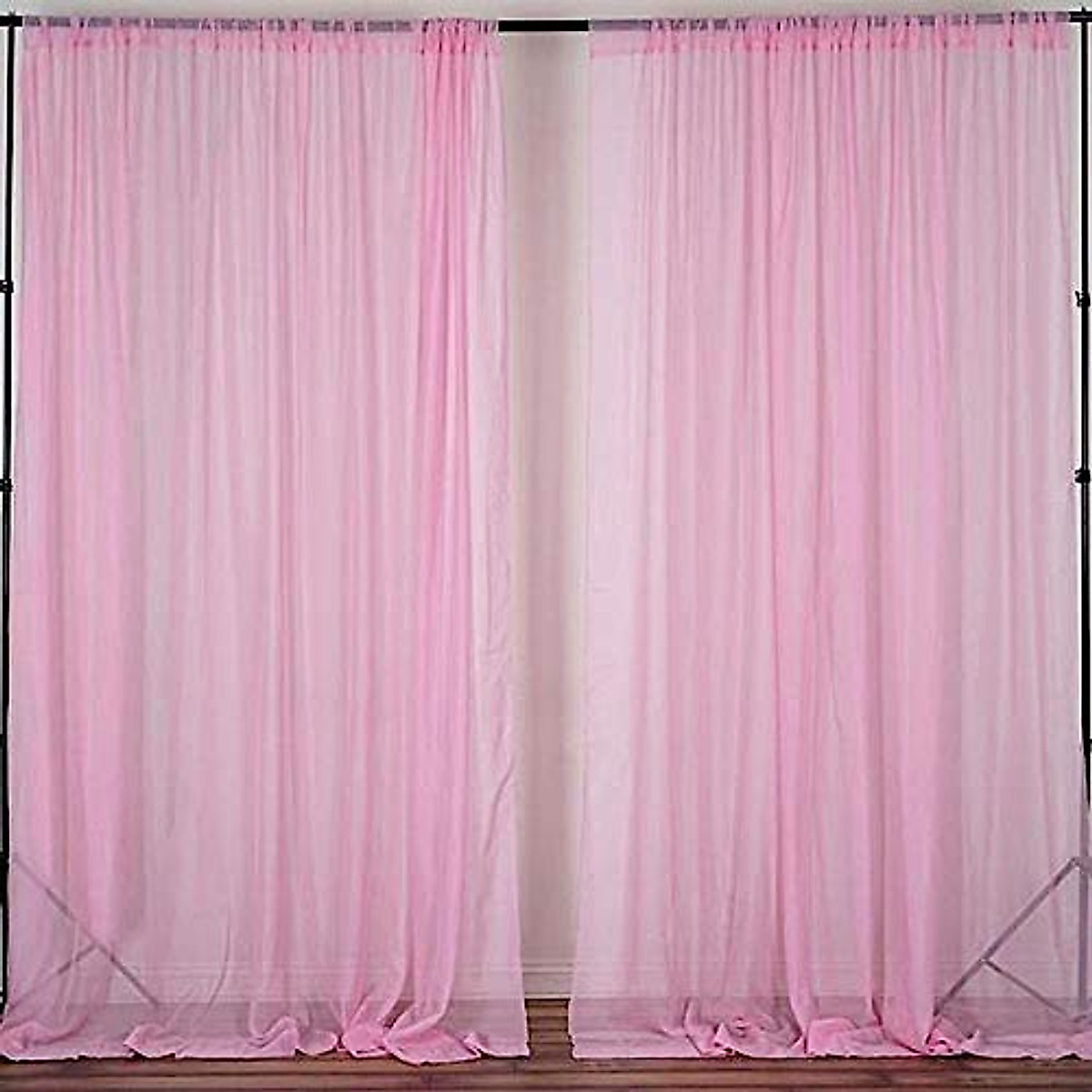 BalsaCircle 10 feet x 10 feet Pink Sheer Voile Backdrop Drapes Curtains 2 Panels 5x10 ft - Wedding Ceremony Party Home Decorations
