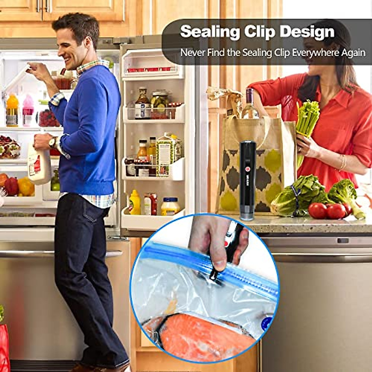 Handheld Vacuum Sealer for Food, Upgrade Rechargeable Mini Automatic Food Vacuum Sealer Machine with 12Pcs Reusable Sous Vide Bags for Fresh & Save