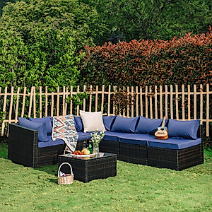 WWR 7 Pieces Patio Set, Wicker Conversation Sets with Cushion and Table, 7-Pieces Couch,Patio Furniture Set for Porch Poolside Backyard, Brown Frame Modular Sofa Set