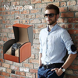 NuAngela PU Leather Watch Box, Single Display Luxury Storage Case For Wristwatches and Smart Watches, Holder With Pillow, Jewelry Bearer Gift Case For Women/Men, Mother's Day Birthday Valentine's Day Gift Box (Brown)