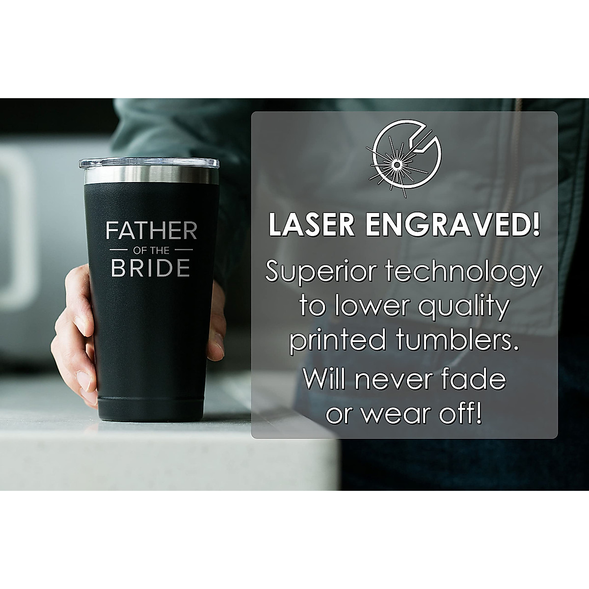 Sodilly Insulated Coffee Tumbler- Father's Day Gift- Engagement Announcement Accessory- Father of the Bride Tumbler Gifts- Special Father of the Bride- 16oz Black Insulated Coffee Tumbler