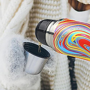Stainless Steel Leather Vacuum Insulated Mug Marble Texture Thermos Water Bottle for Hot and Cold Drinks Kids Adults 16 Oz
