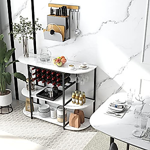 Giantex Wine Bar Cabinet, Wine Racks for 18 Bottles, Glass Holder, 47” Floor Stationary Island, Baker Rack, Storage Shelf for Kitchen, Dining Room, Living Room (White)