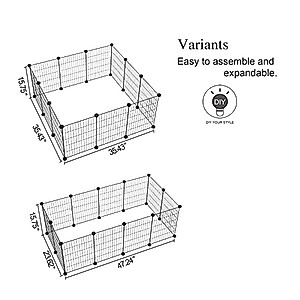 C&AHOME Pet Playpen, Small Animals Supplies, 12 Panels Exercise Playpens Cage, C Grids Portable Yard Fence Indoor, Ideal for Guinea Pigs, Puppy Pet Products, DIY Metal Yard Fence, 12" × 15" Black