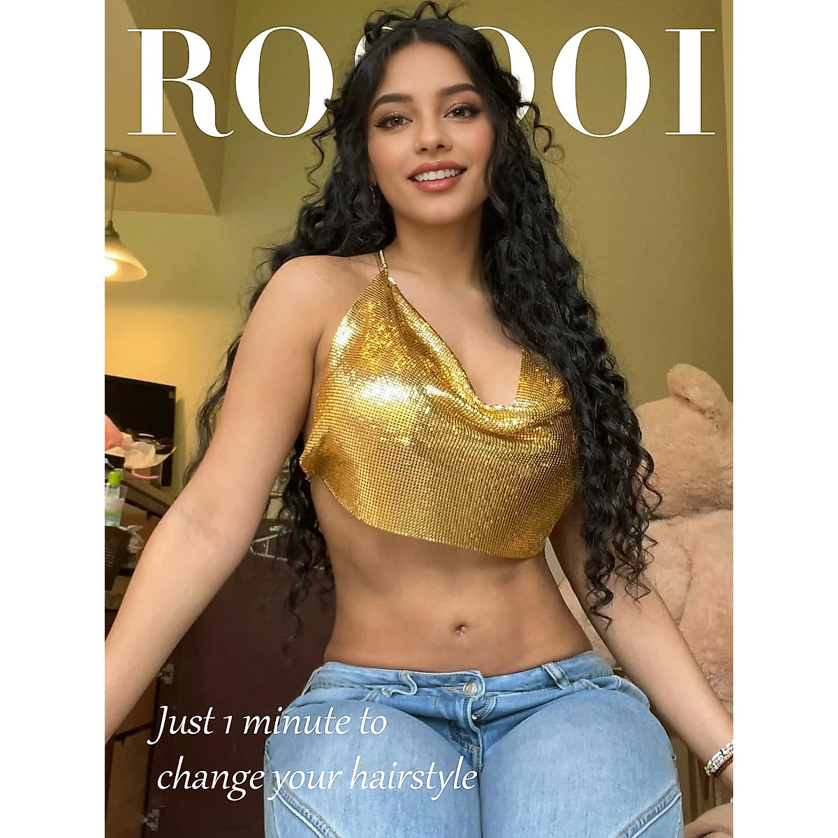 Rosooi 26 Inch Long Black Drawstring Ponytail Extension for Women Synthetic Long Curly Wavy Clip in Ponytail Hair Extensions for Daily Party Use (26 Inch, Black)