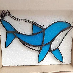 Mollytek Stained Glass Window Hangings Flying Dolphin Shaped Stained Glass Suncatcher Panel for Window Wall Patio Car Garden Haning Ornament with Chain,Home Decor Gifts for Mom, Dolphin Lovers
