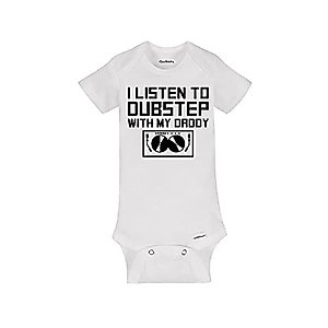 I Listen To Dubstep With My Daddy Baby Onesie - White Organic Cotton (3-6 Month)