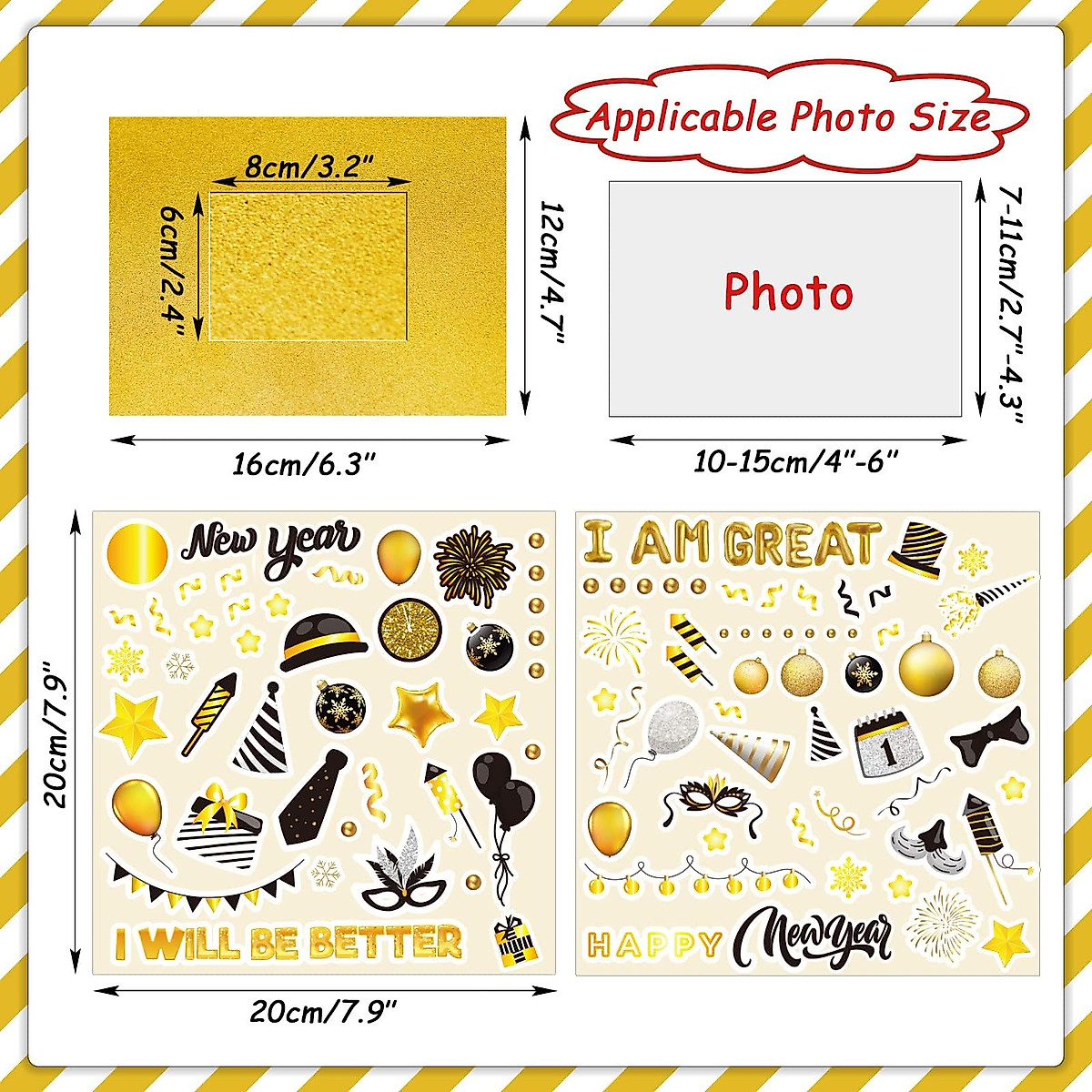 chiazllta 30 Packs Happy New Year Craft Kits for Kids, 2024 New Year Picture Frame DIY Craft Art New Year Party Favor Decor Home Classroom Game Activities