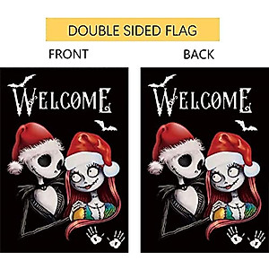 Nightmare Before Christmas Garden Flag 12 X 18 Inches Double Sided, Halloween Welcome Flag, Merry Christmas Yard Flags Durable Burlap Flag Holiday Farmhouse Patio Yard Outdoor Party Ornaments