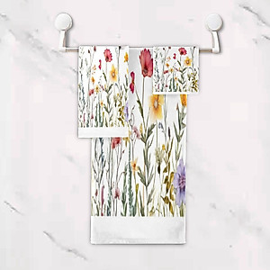 Flradish Watercolor Flowers Butterflies Towels 3 Pack Bath Towels for Bathroom Set Soft Cotton Highly Absorbent Lightweight & Quickdry Towel Set 1 Bath Towel,1 Hand Towel,1 Washclothe