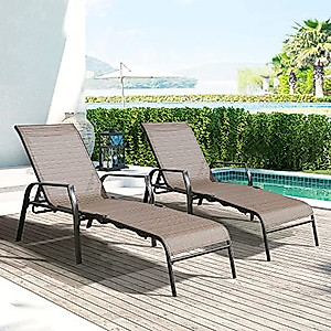 Ulax Furniture Outdoor Chaise Lounge, Adjustable Folding Patio Sling Chaise, Lounger Chairs, Patio Reclining Chaise for Balcony, Beach, Yard, Set of 2