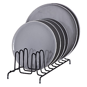 SIMPLEMADE Kitchen Dish Rack Organizer - 2 Wire Metal Cabinet Organizers and Storage Rack for Plates, Dishes, Pots, Pot Lids, Pan Lids, Container Lids - Shelf, Counter & Pantry Organization (Black)