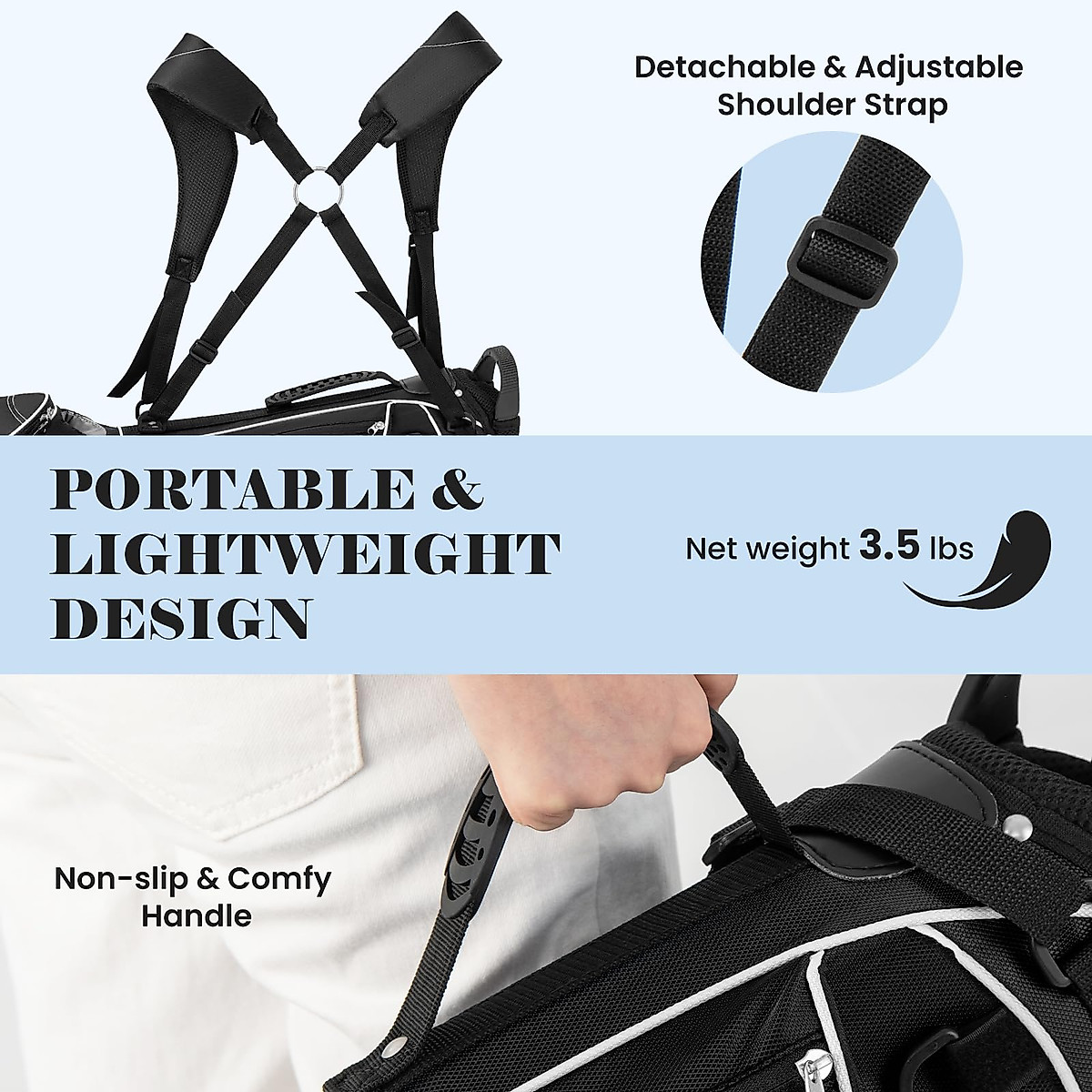 Tangkula Golf Stand Bag, Lightweight Organized Sunday Bag Easy Carry Shoulder Bag with 4 Way Dividers and 4 Pockets, Black