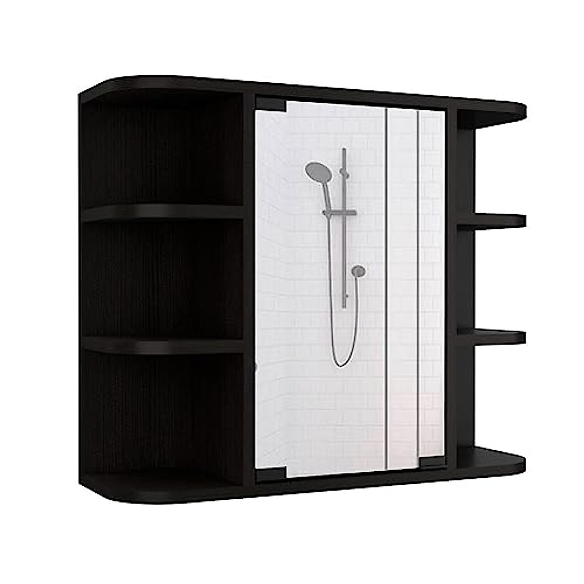 Medicine Cabinet Milano,Six External Shelves Mirror, Bathroom - Black