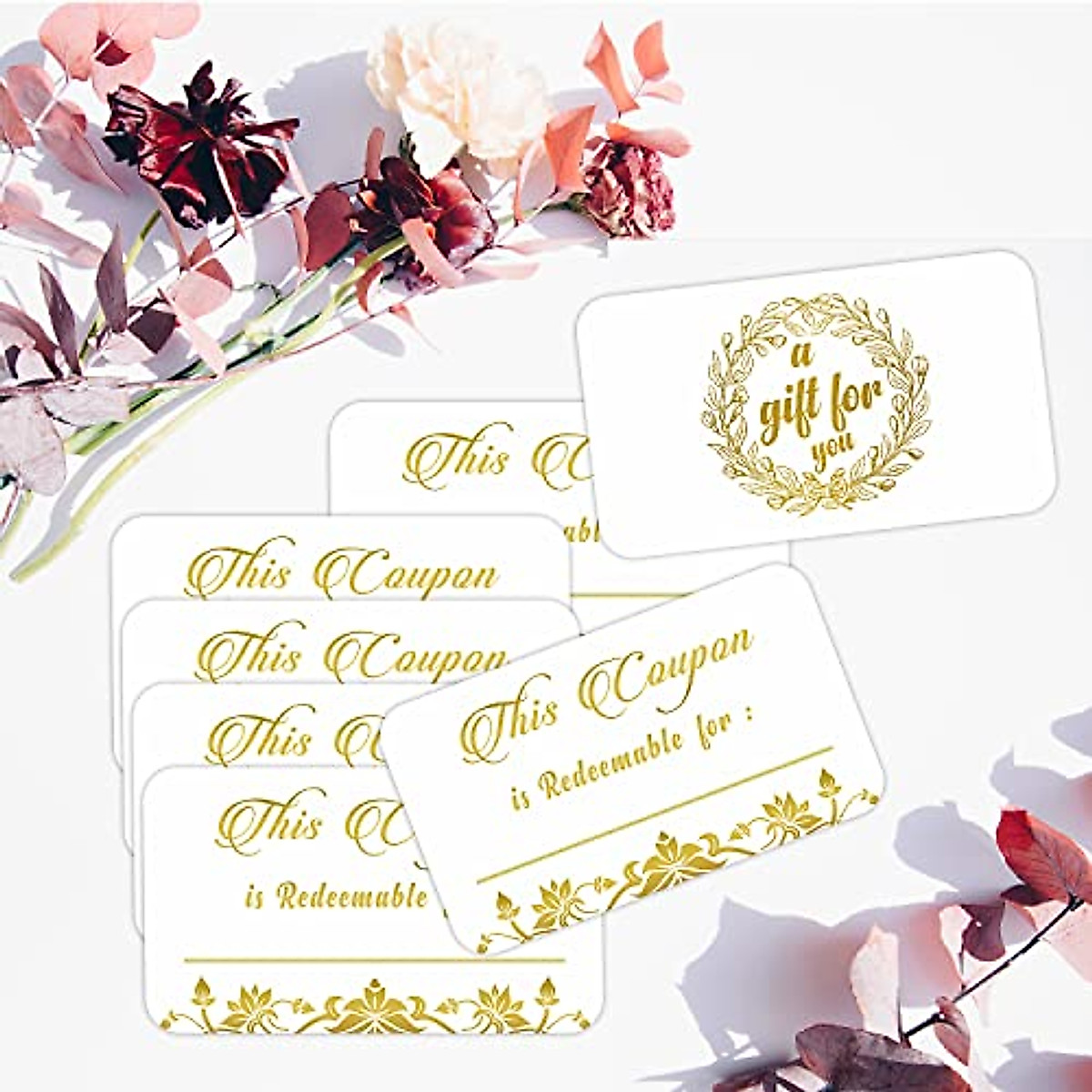 PARTH iMPEX 50 Coupon Cards - Gold Foil Stamping 3.5"x2" Blank Gift Certificates Redeem Vouchers