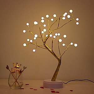 Bonsai Lighted Tree Table Top LED Shimmer Tree Light Battery & USB Powered Touch Switch Lit Pearl Branch Lights for Holiday Home Decorative Twinkling Tree Fairy Light Spirit Tree (TLGWW-P36)