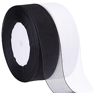 Hapeper 2 Rolls 1 Inch Sheer Organza Chiffon Ribbons for Gift Wrapping DIY Crafts Party Decoration, 50 Yards/ Roll (Light Purple, Light Blue)