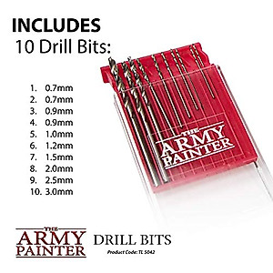 The Army Painter Drill Bit Set - 10 Small Drill Bits for Pin Vise Hand Drill - Wargamers Micro Drill Bit Set for Miniatures- Mini Twist Drill Bits