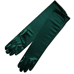 ZAZA BRIDAL 15.5" Long Shiny Stretch Satin Dress Gloves Below-The-Elbow Length 8BL-HT Green