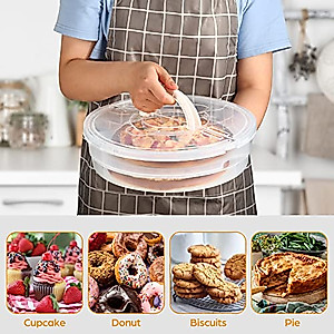 2 Pack 12 inch Food Storage Container with Lid and Handle, Reusable 2 Compartments Pizza Slice Storage Container, Pizza Storage Container Round for Cheese Cake, Corn Pie, Fruit White Clear Visible