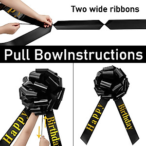 Happy Birthday Car Bow Big Car Ribbon Bow Large Gift Wrapping Bow Giant Bow for Car Decorative Huge Pull Bow for Christmas Party Birthday Car Decoration (Black,20 Inches)