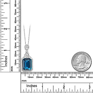 Gem Stone King 925 Sterling Silver London Blue Topaz Pendant Necklace For Women (10.10 Cttw, Emerald Cut 14X10MM, Gemstone Birthstone with 18 Inch Silver Chain)