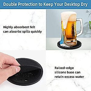FITTDYHE 8 Pack Coasters for Drinks Absorbent with Holder, Silicone Coasters with Soft Felt Insert for Tabletop Protection, Felt Coasters Absorbent Coasters Suitable for All Kinds of Cups, 4.3 Inches.