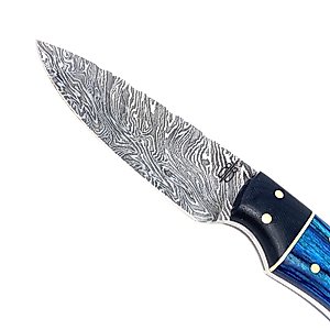 BucknBear Custom Handmade Fixed Blade Damascus Hunting Knife with Leather Sheath - Drop Point Utility (Maple Burl Handle)