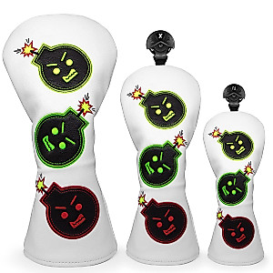 Golf Headcovers Golf Driver Head Cover Embroidery Bombs Premium Leather ((DR+FW+UT) 3pcs/Set)